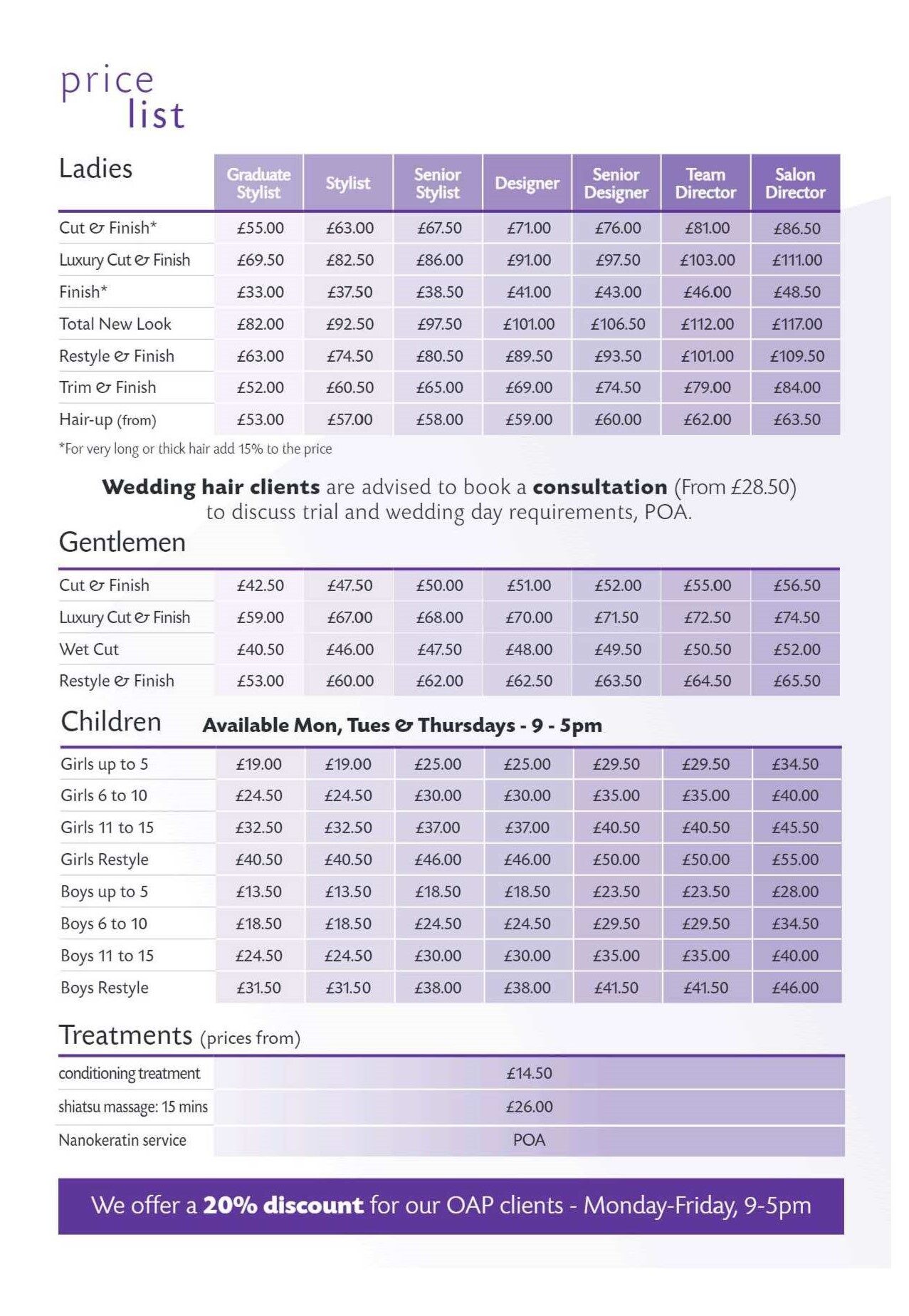 Hair Cut Prices, hair salons, Berkshire & Hampshire